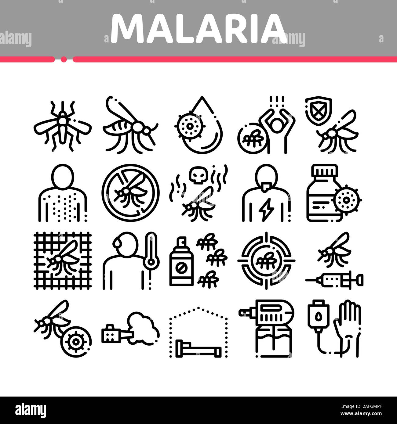Malaria Illness Dengue Collection Icons Set Vector Stock Vector Image ...