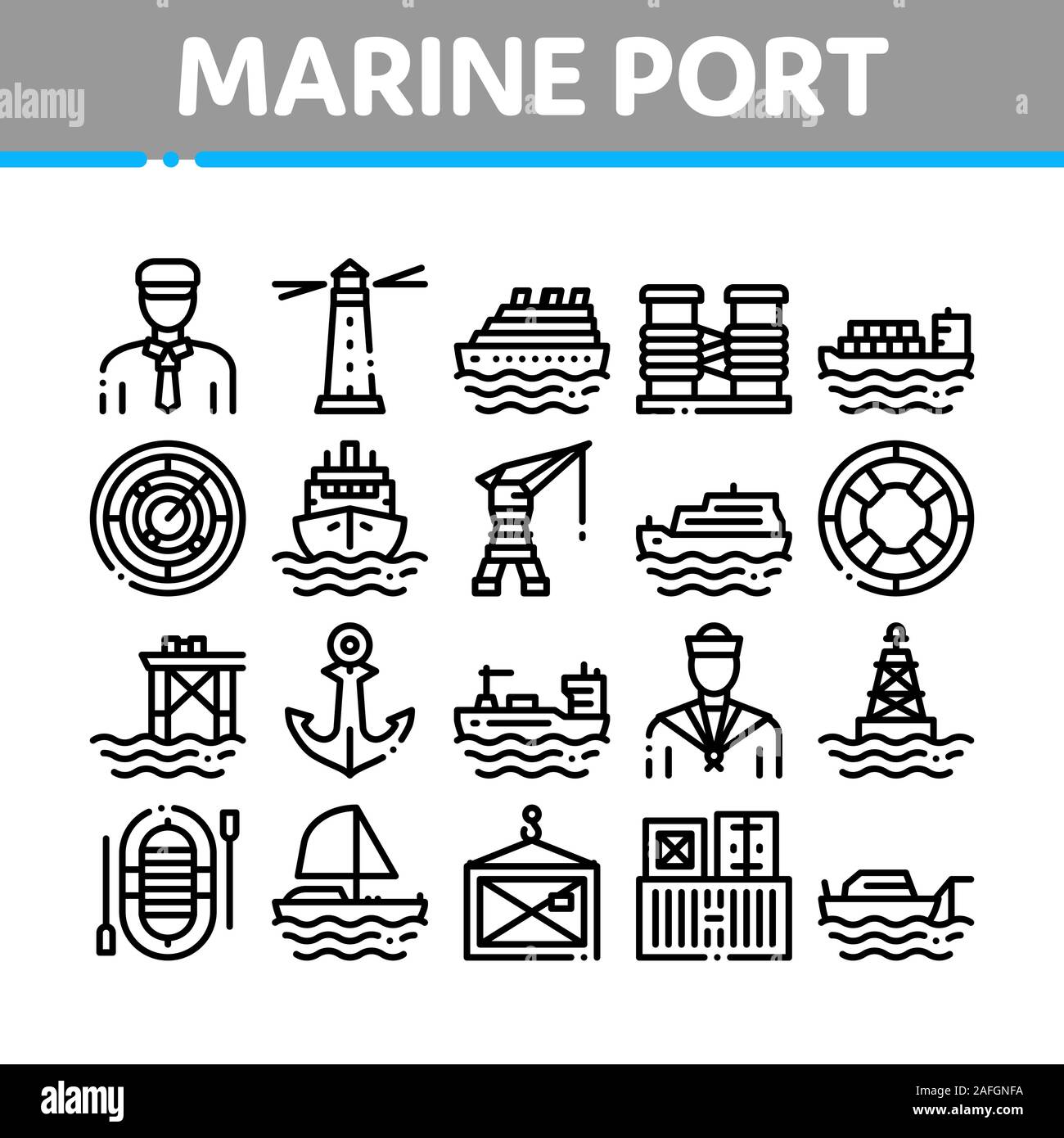 Marine Port Transport Collection Icons Set Vector Stock Vector Image ...