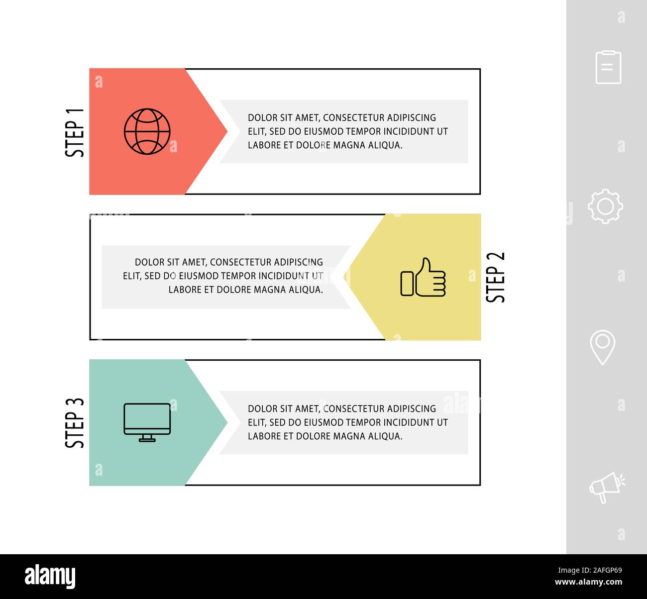 Vector infographic flat template. Shape with arrow for three diagrams, graph, flowchart, step ...