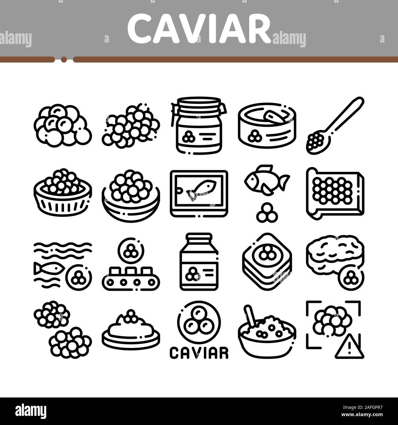 Caviar Seafood Product Collection Icons Set Vector Stock Vector Image ...