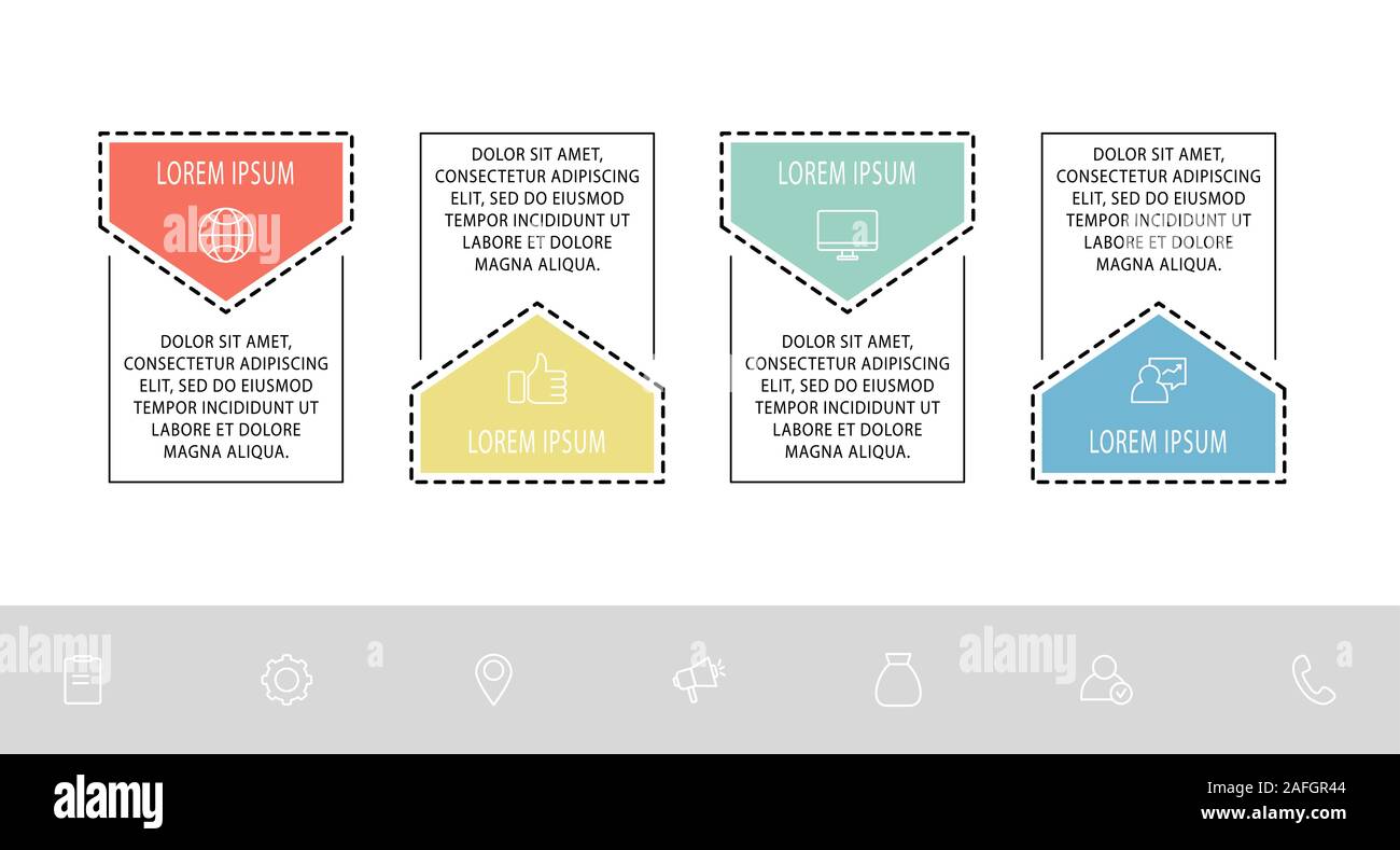 Vector infographic flat template. Shape with arrow for four diagrams ...