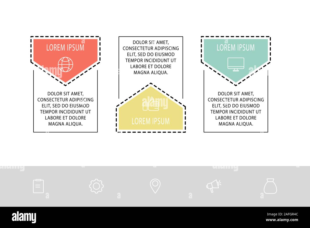 Vector infographic flat template. Shape with arrow for three diagrams, graph, flowchart, step ...