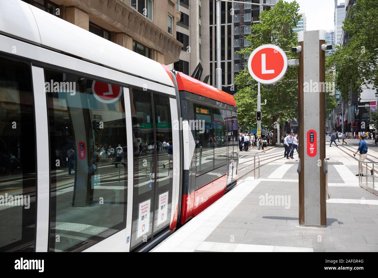 Sydney light rail tram on george street in Sydney city centre on its ...