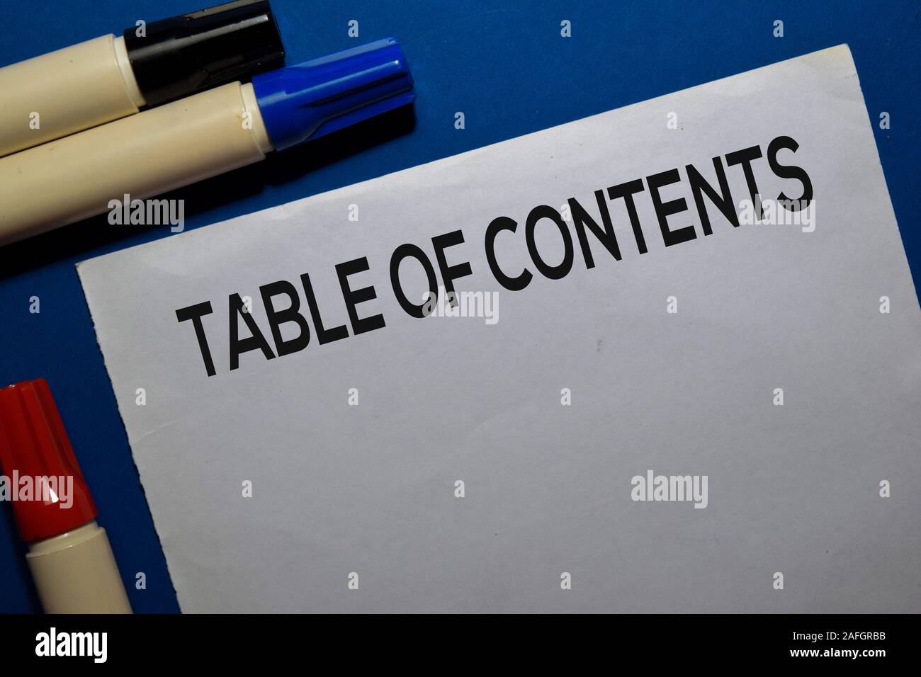 Table of Contents write on document isolated blue background Stock ...