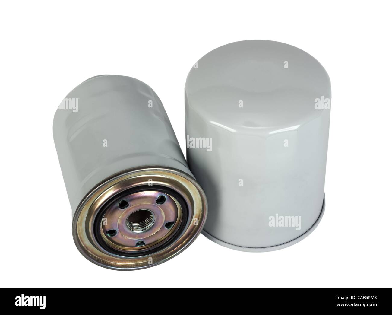 Oil and fuel motor filter isolated on white background Stock Photo - Alamy