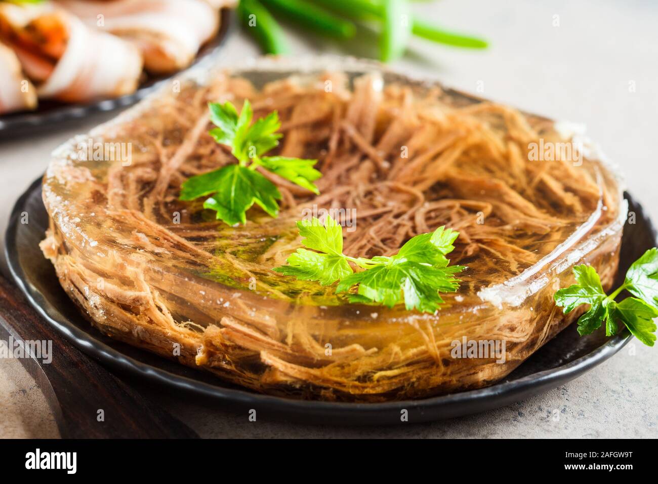 Traditional Russian pork and beef jellied meat with horseradish and ...