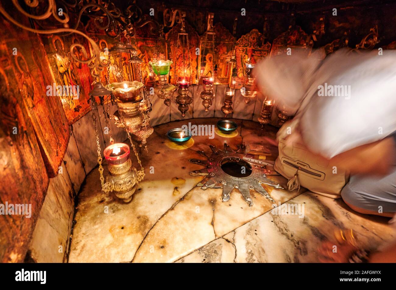 Jerusalem Bethlehem Israel. The grotto of the nativity birthplace of ...