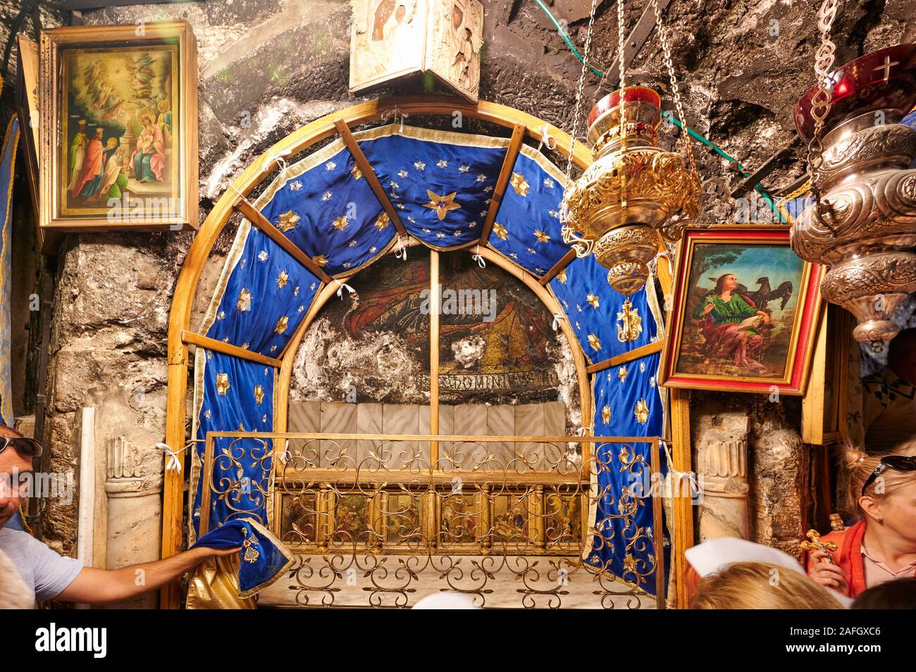 Jerusalem Bethlehem Israel. The grotto of the nativity birthplace of ...