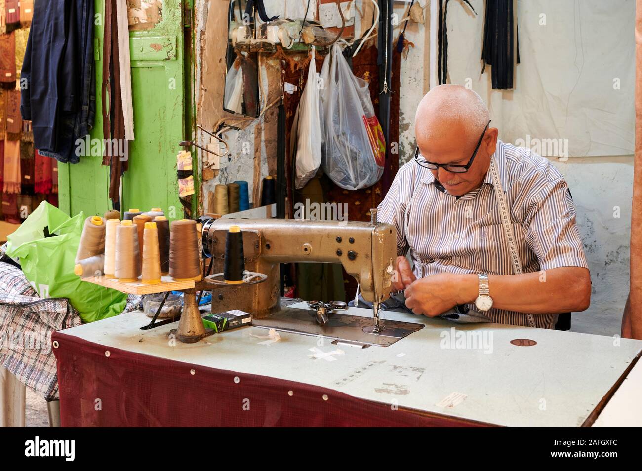 Jerusalem Israel. A tailor in the jewish quarter Stock Photo - Alamy