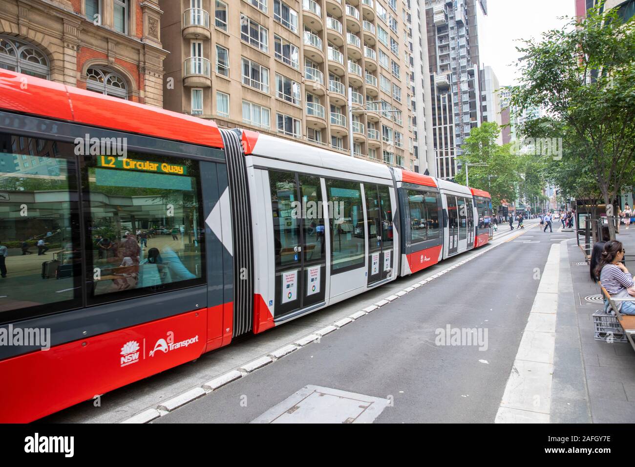 Sydney light rail tram on george street in Sydney city centre on its ...