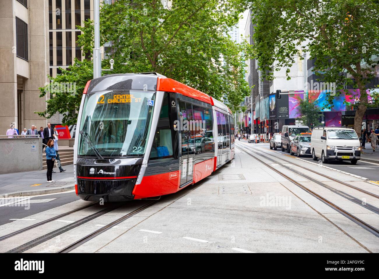 Sydney light rail tram on george street in Sydney city centre on its ...