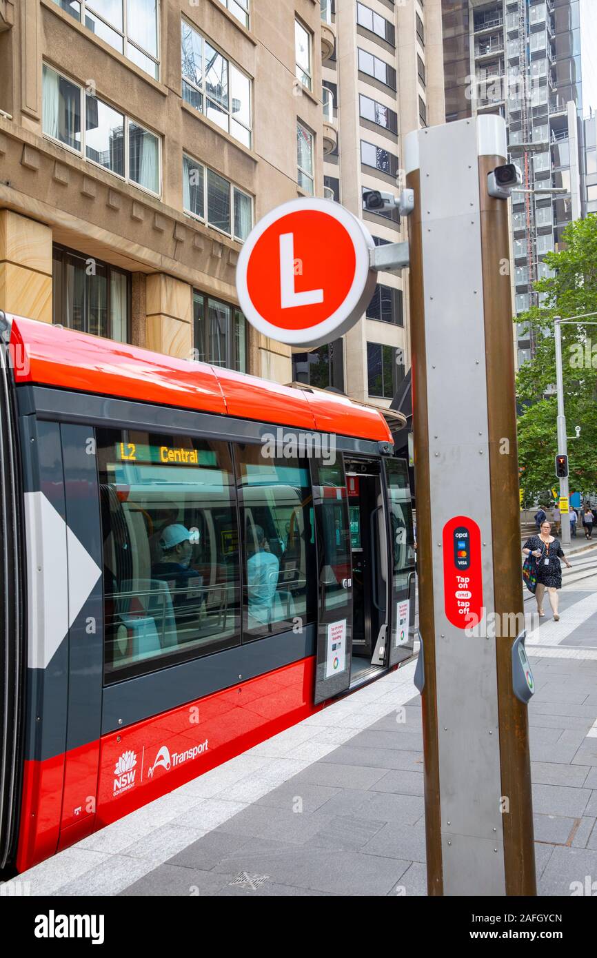 Sydney light rail tram on george street in Sydney city centre on its ...