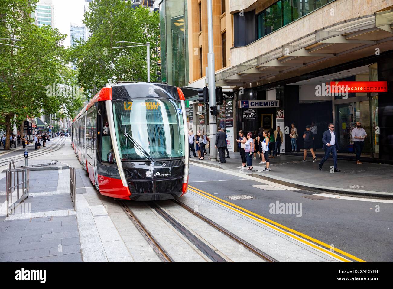 Sydney light rail tram on george street in Sydney city centre on its ...