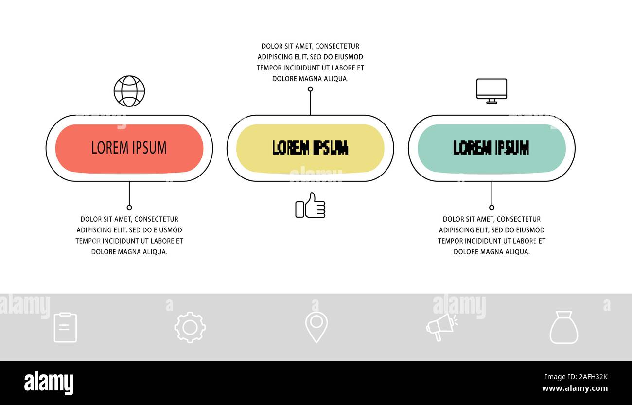Vector infographic flat template. Shape with icons for three diagrams, graph, flowchart ...