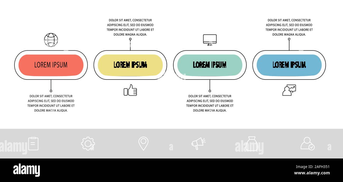 Vector infographic flat template. Shape with icons for four diagrams ...