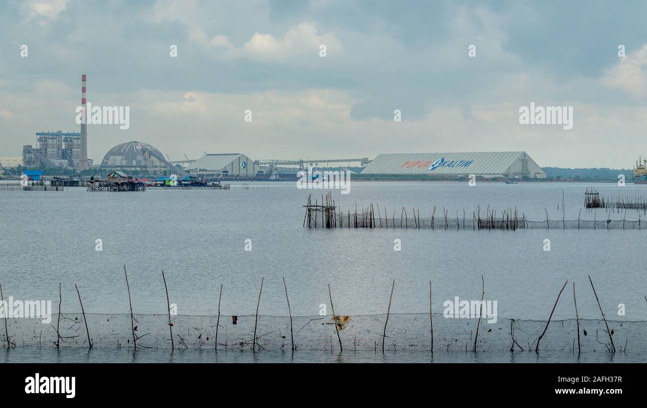traditional fishing trap method using net and bamboo sticks applied in ...