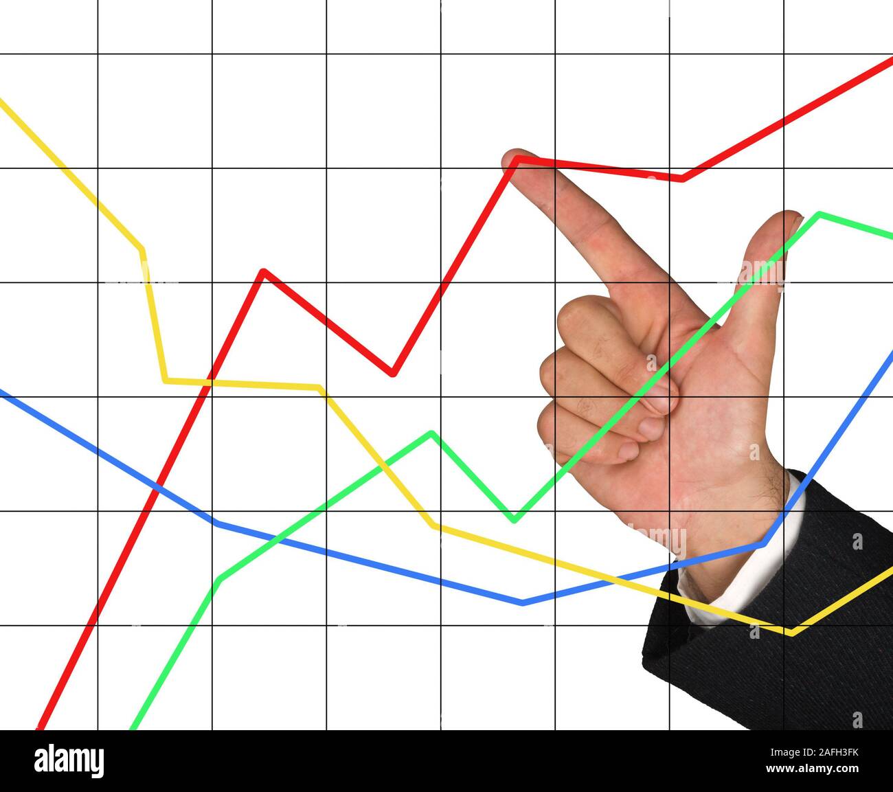 Finger pointing to a red chart Stock Photo - Alamy