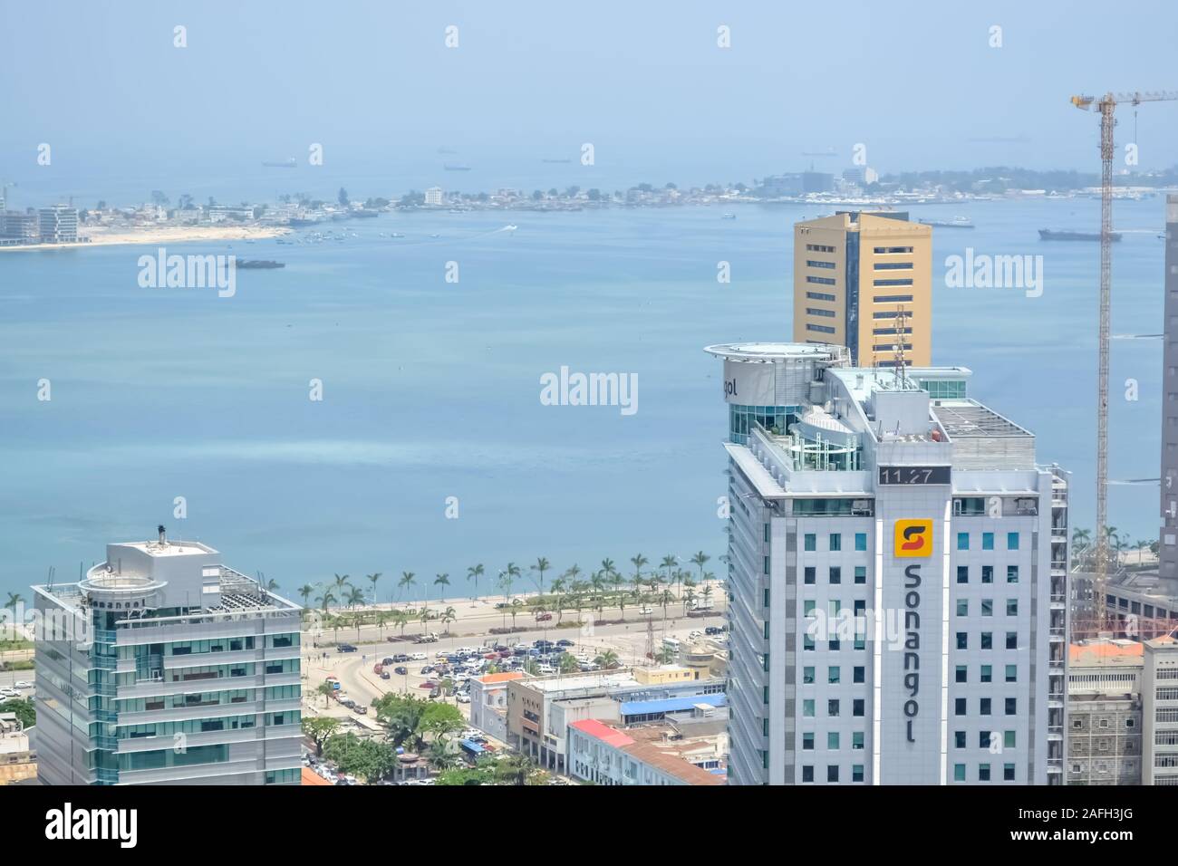 Luanda/Angola - 11/28/2016: Aerial view of downtown Luanda, bay and ...