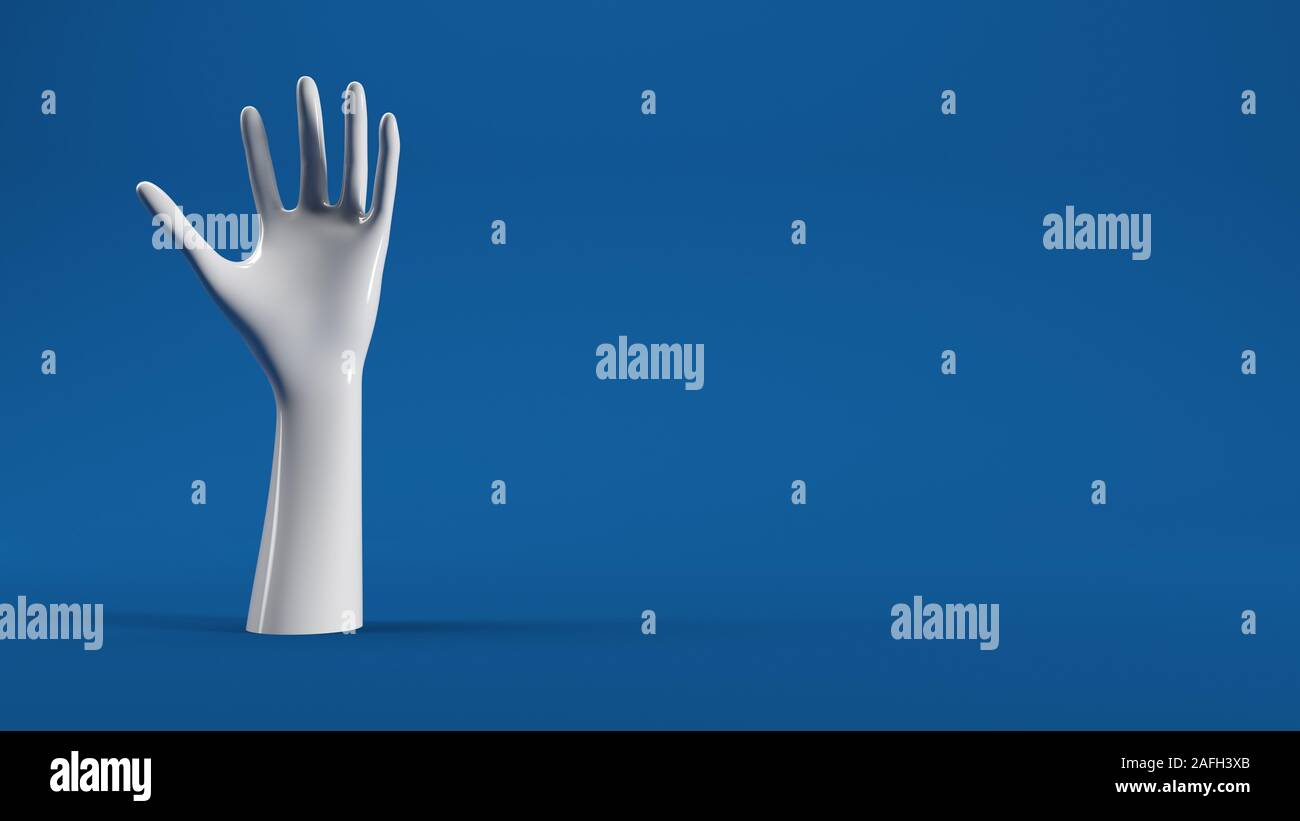 white hand on blue background 3d rendering Stock Photo - Alamy