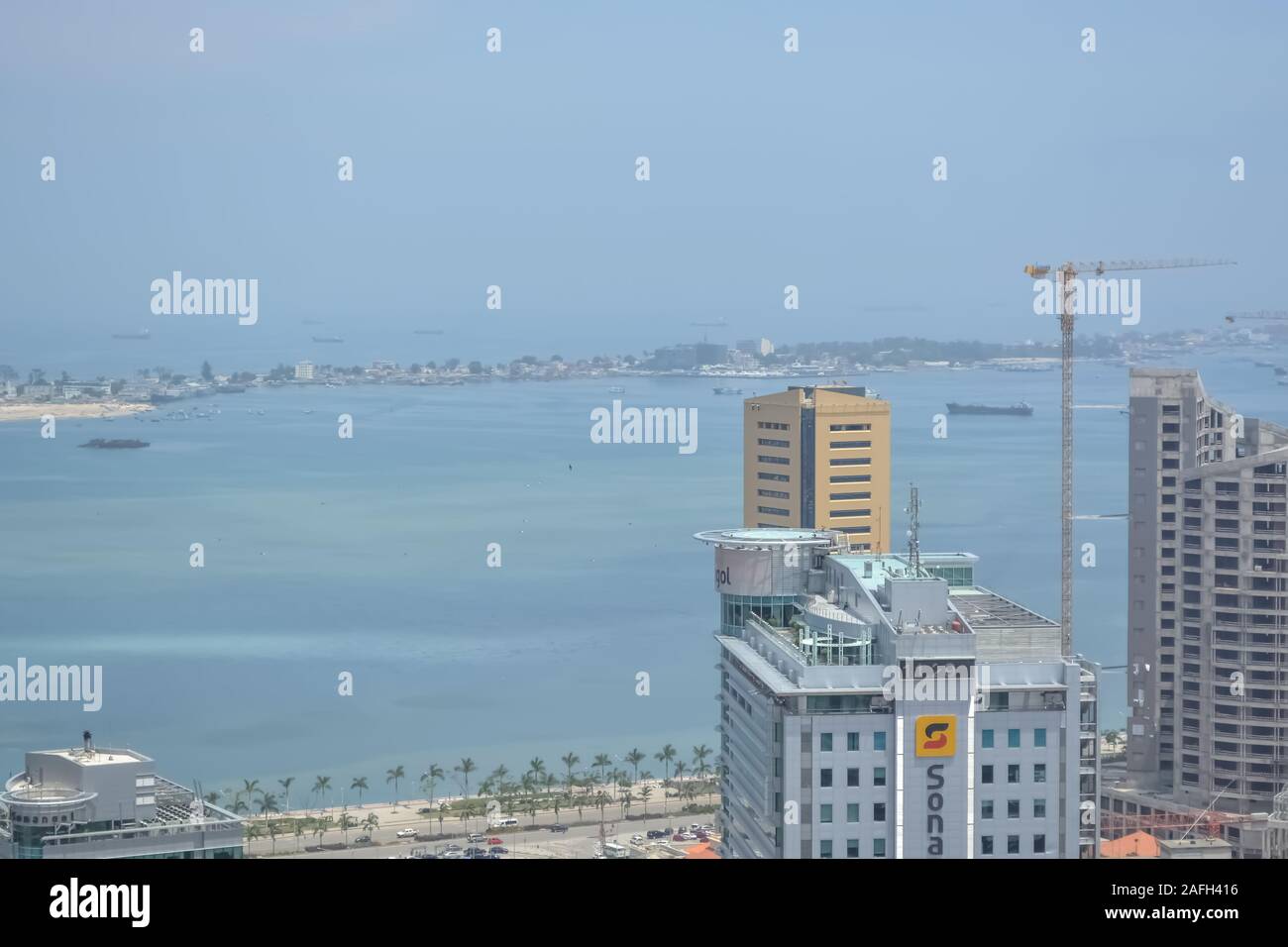 Luanda/Angola - 11/28/2016: Aerial view of downtown Luanda, bay and ...
