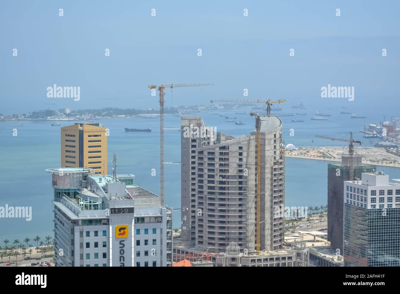 Luanda/Angola - 11/28/2016: Aerial view of downtown Luanda, bay and ...