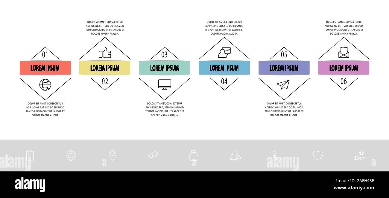 Vector infographic flat template. Triangle with arrows for six diagrams ...