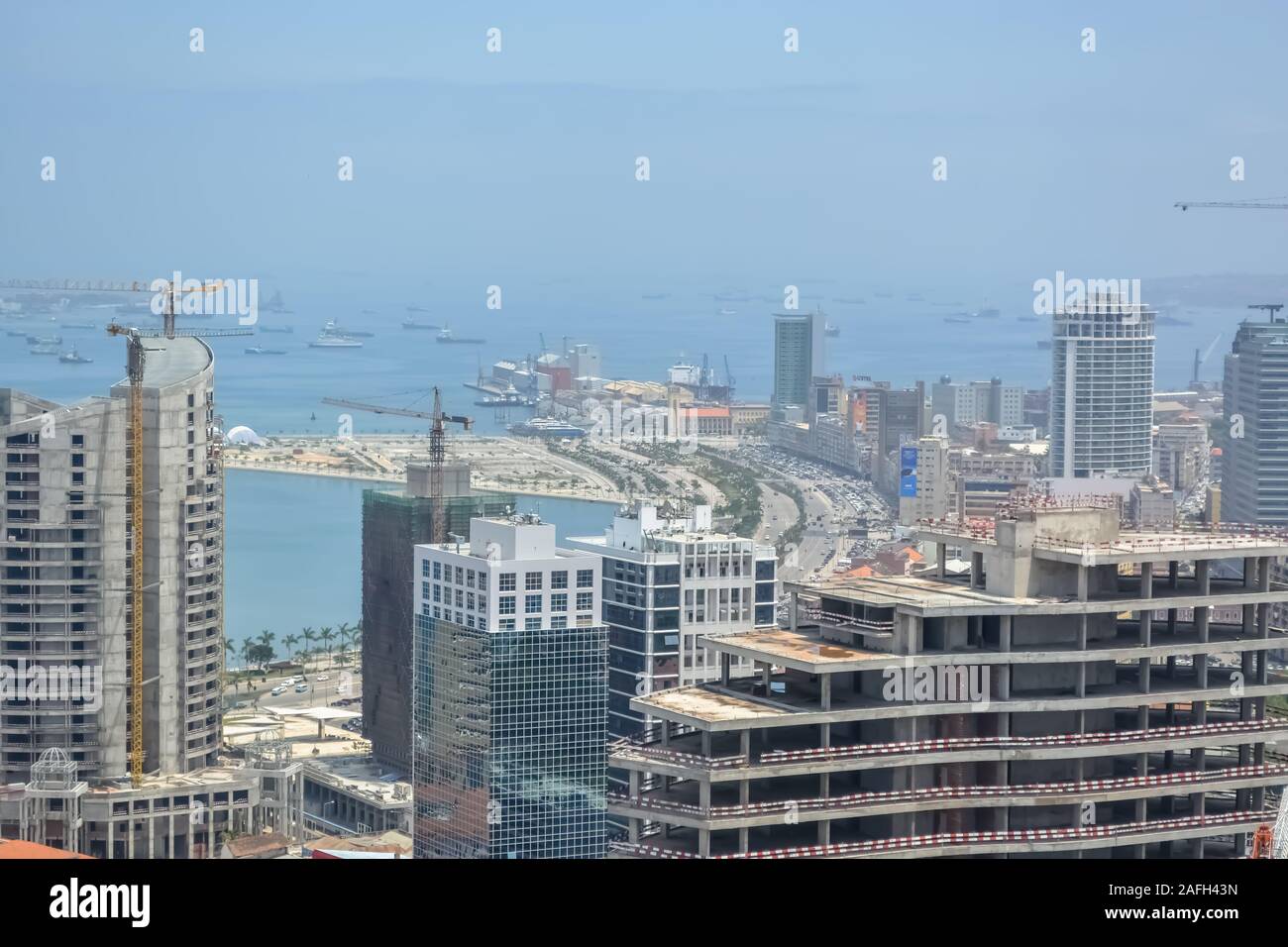 Luanda/Angola - 11/28/2016: Aerial view of downtown Luanda, bay and ...
