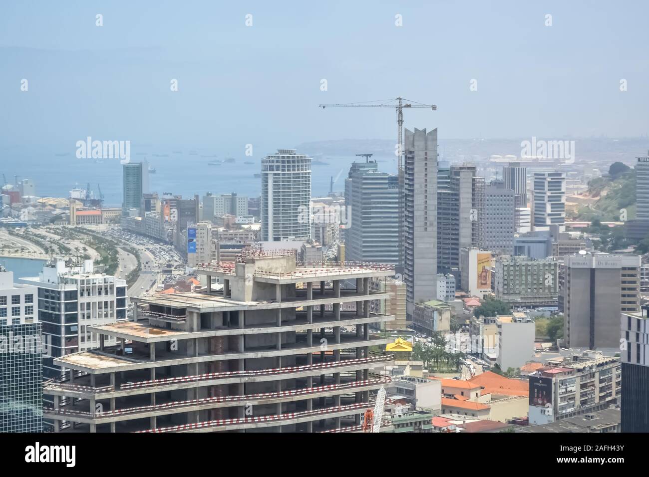 Luanda/Angola - 11/28/2016: Aerial view of downtown Luanda, bay and ...