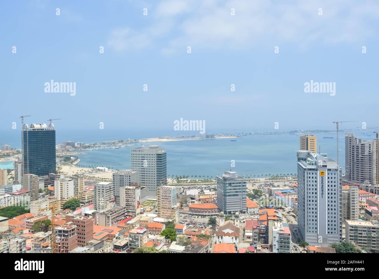 Luanda/Angola - 11/28/2016: Aerial view of downtown Luanda, bay and ...