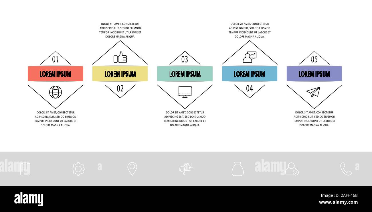 Vector infographic flat template. Triangle with arrows for five diagrams, graph, flowchart ...