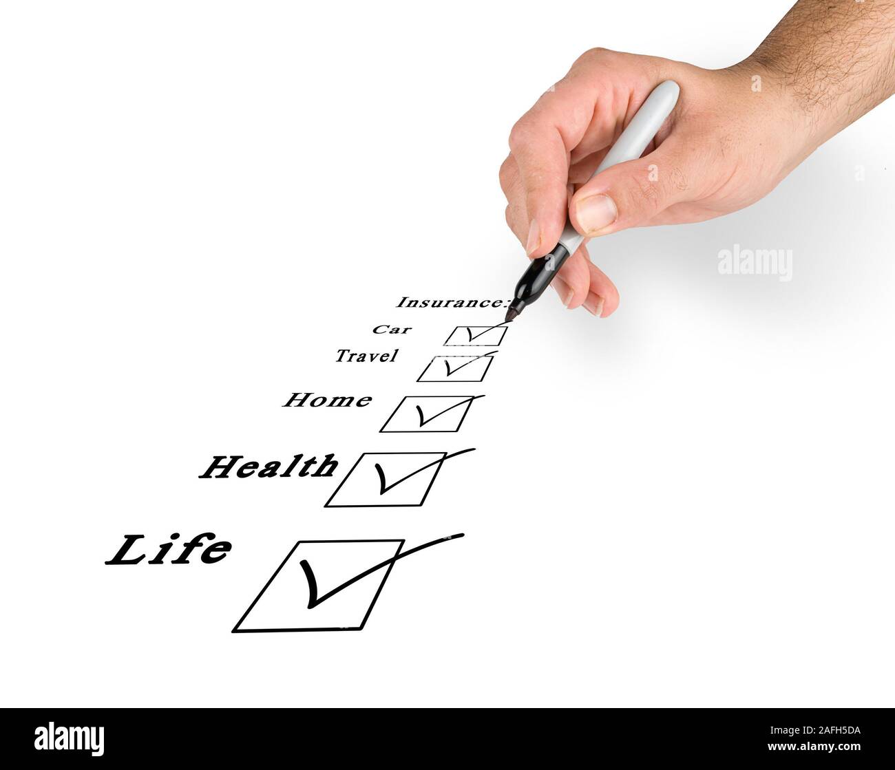 Check boxes of insurance Stock Photo - Alamy