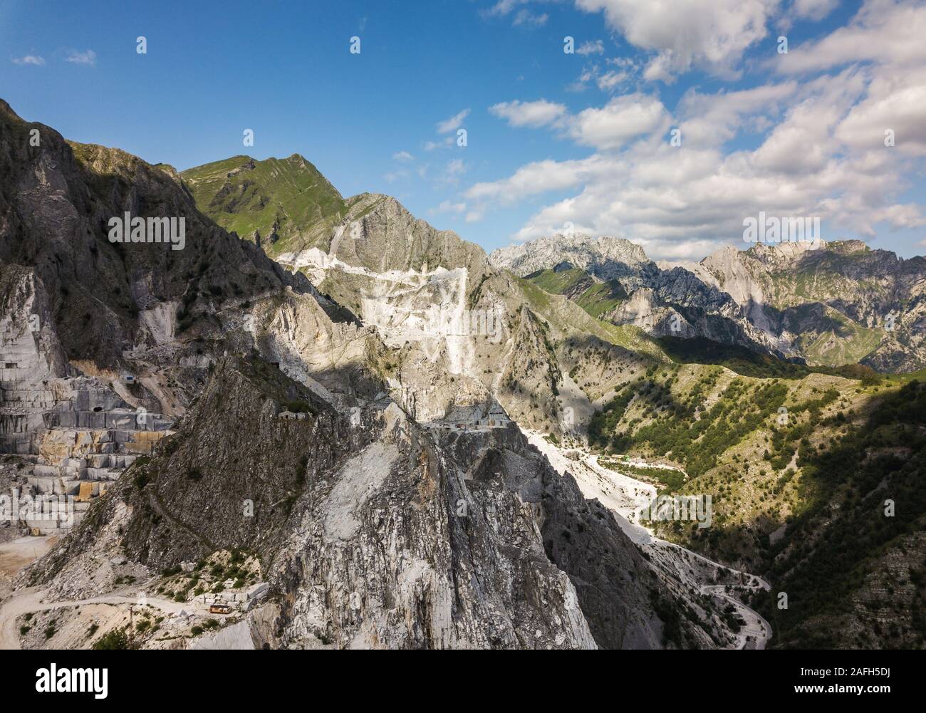 High mountain stone and marble quarries in the Apennines in Tuscany ...