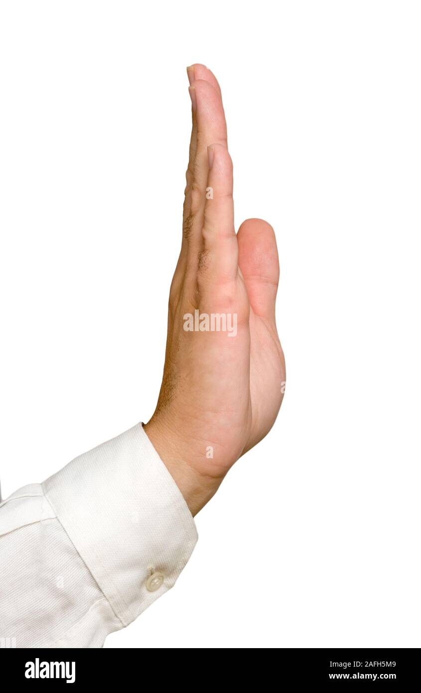 Hand showing stop sign Stock Photo - Alamy