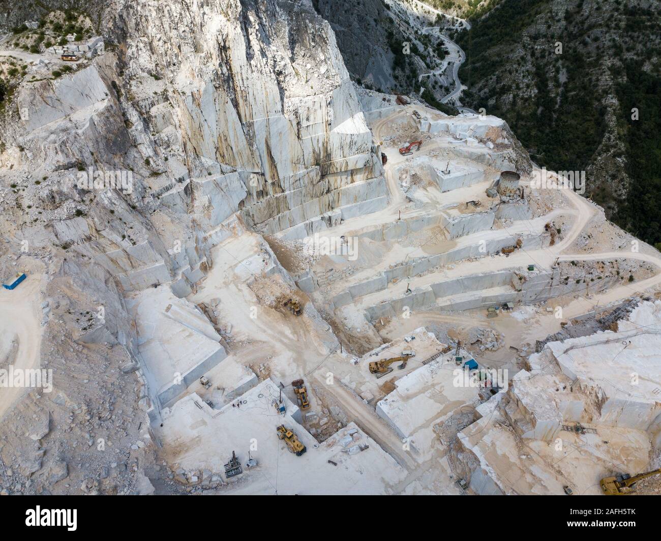 High mountain stone and marble quarries in the Apennines in Tuscany ...