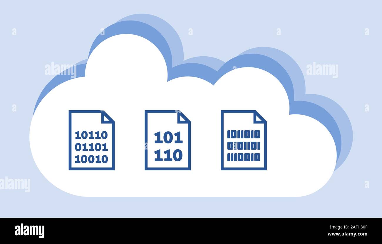Online files cloud storage. Cloud symbol illustration with binary files ...