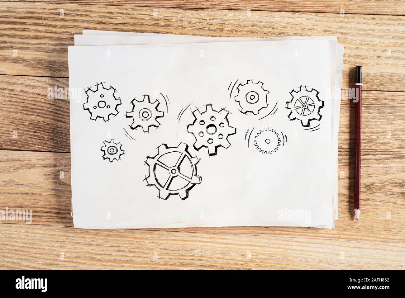 Gear wheels pencil hand drawn Stock Photo - Alamy