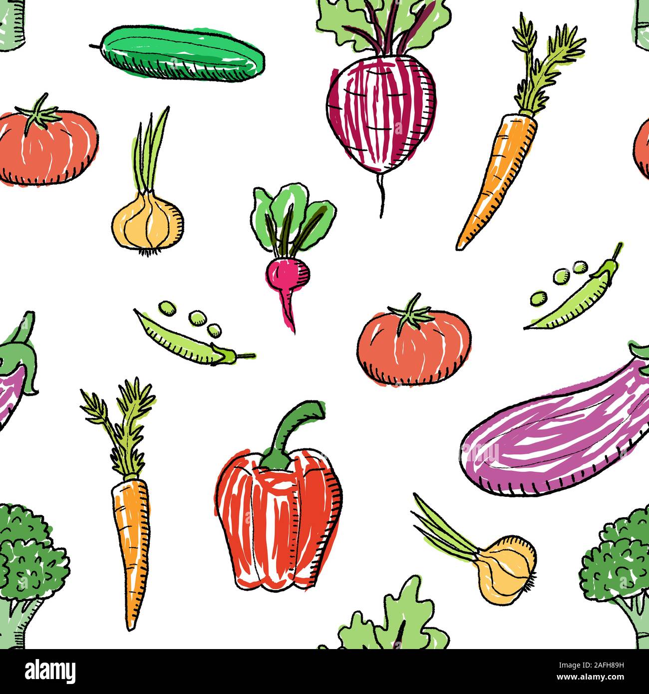 Colorful vegetable vector. Seamless doodle vegetable texture Stock ...