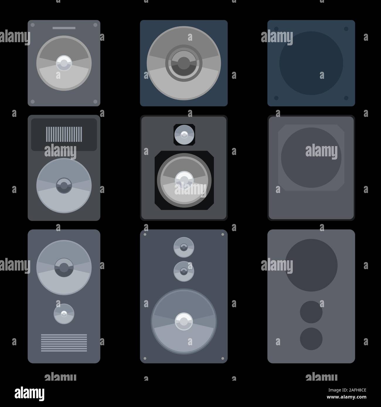 Sound speakers set and audio sound technology. Object collection Stock ...