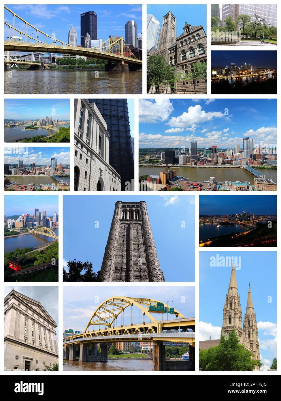 Pittsburgh, USA landmarks - travel photo collage with skylines, bridges ...