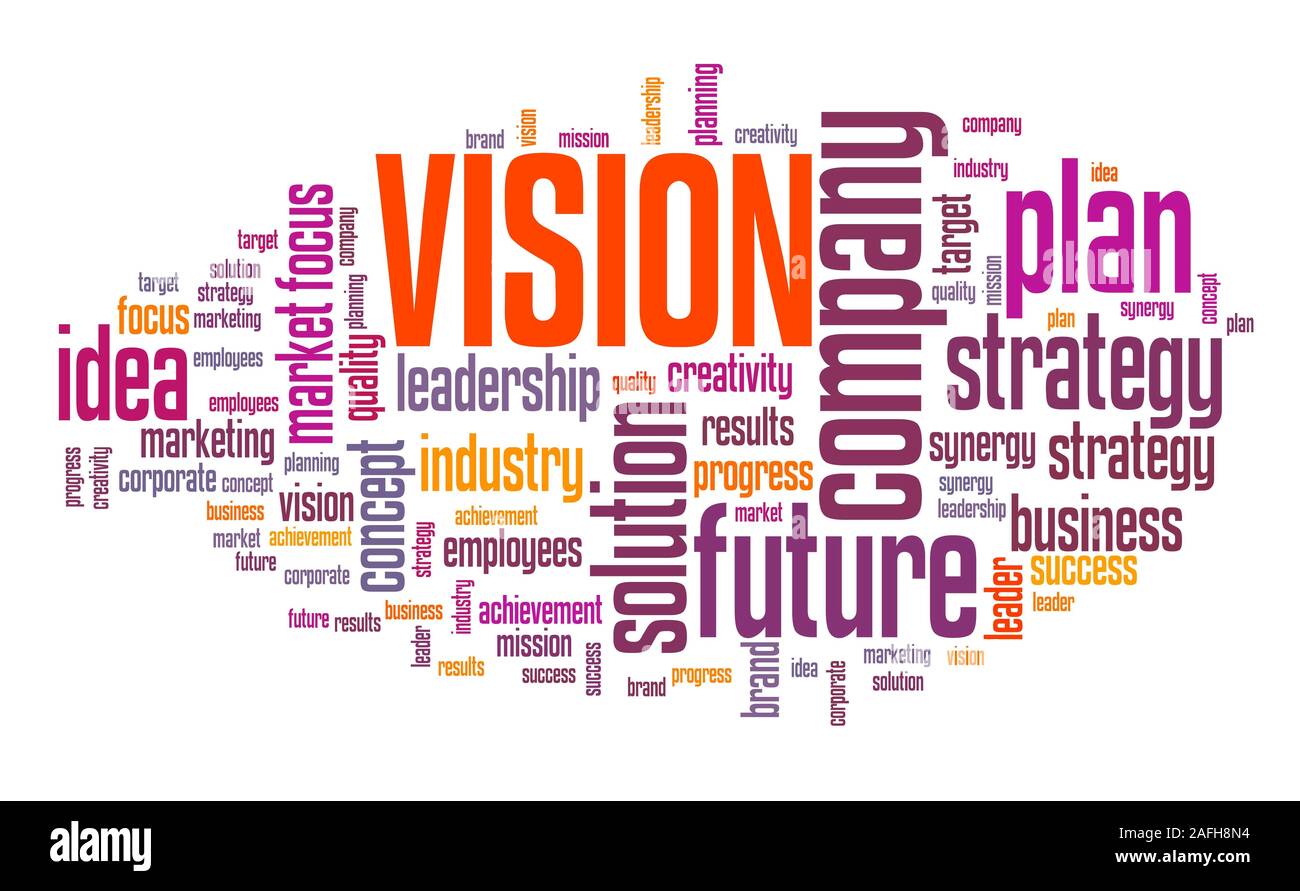 Vision concept in business - corporate planning word cloud sign Stock ...