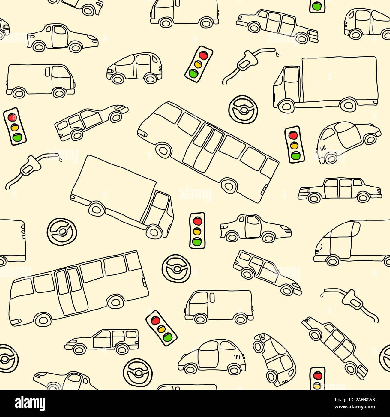 Doodle seamless background texture illustration - vehicle collection ...