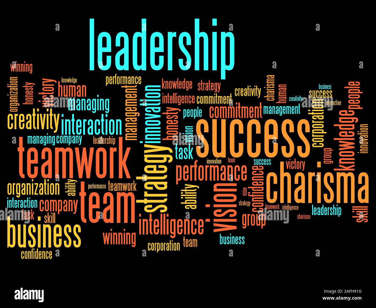 Business leadership and teamwork word cloud illustration. Word collage ...