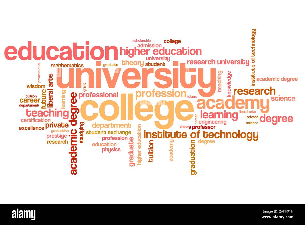 University and college education word cloud illustration. Word collage ...