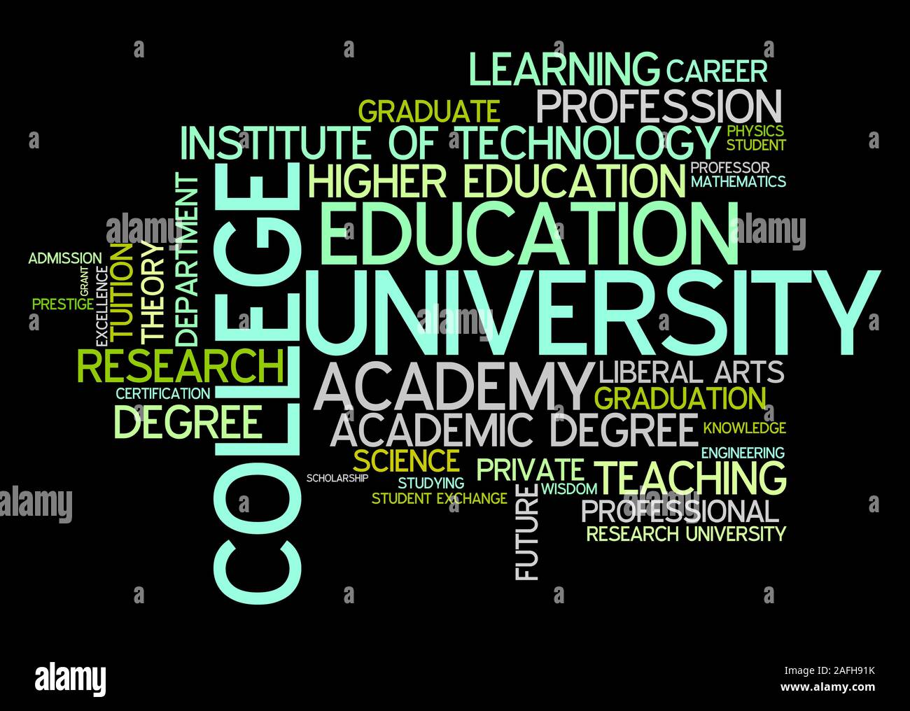 University and college education word cloud illustration. Word collage ...
