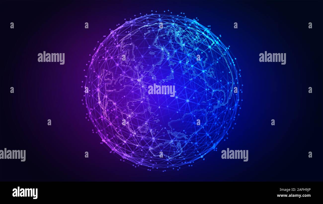 Connection lines of triangle. Light Effect. Global network connection ...