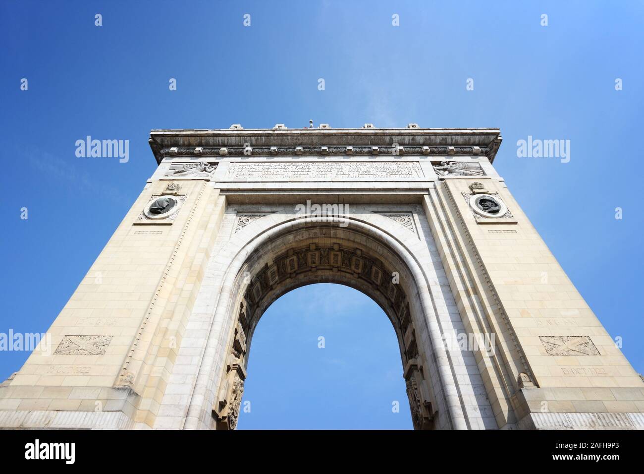 Triumphal Arch in Bucharest, Romania. Capital city monument Stock Photo ...
