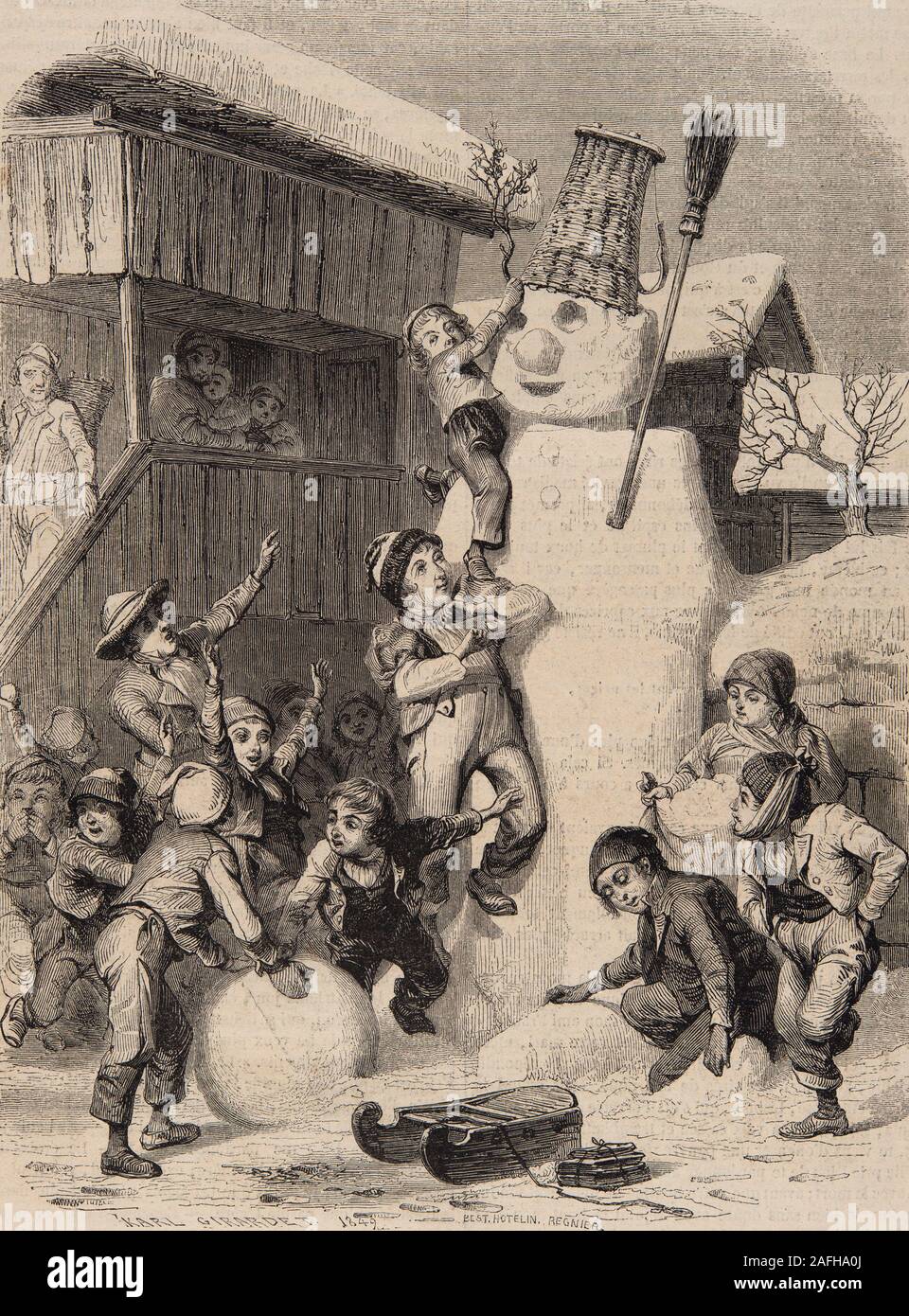The snowman - drawing made in the village of Brienz Stock Photo - Alamy