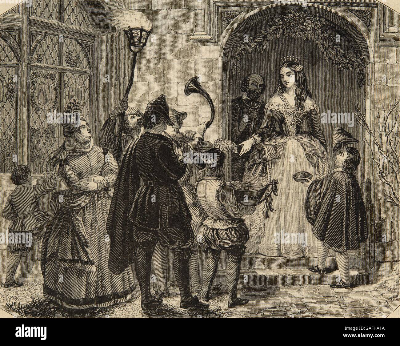 ancient usages - the queen of christmass (christmas in england Stock ...