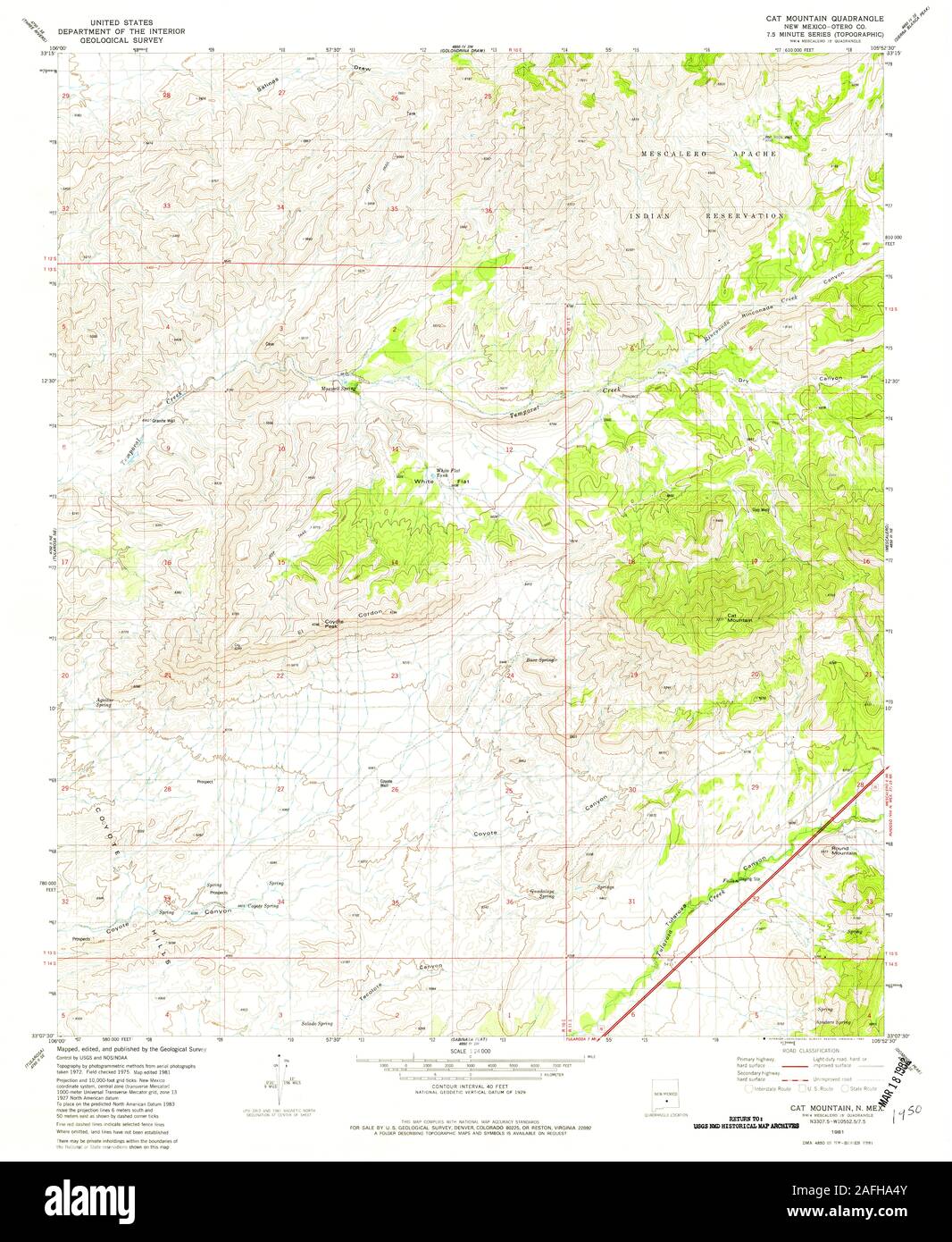 USGS TOPO Map New Mexico NM Cat Mountain 190071 1981 24000 Restoration ...