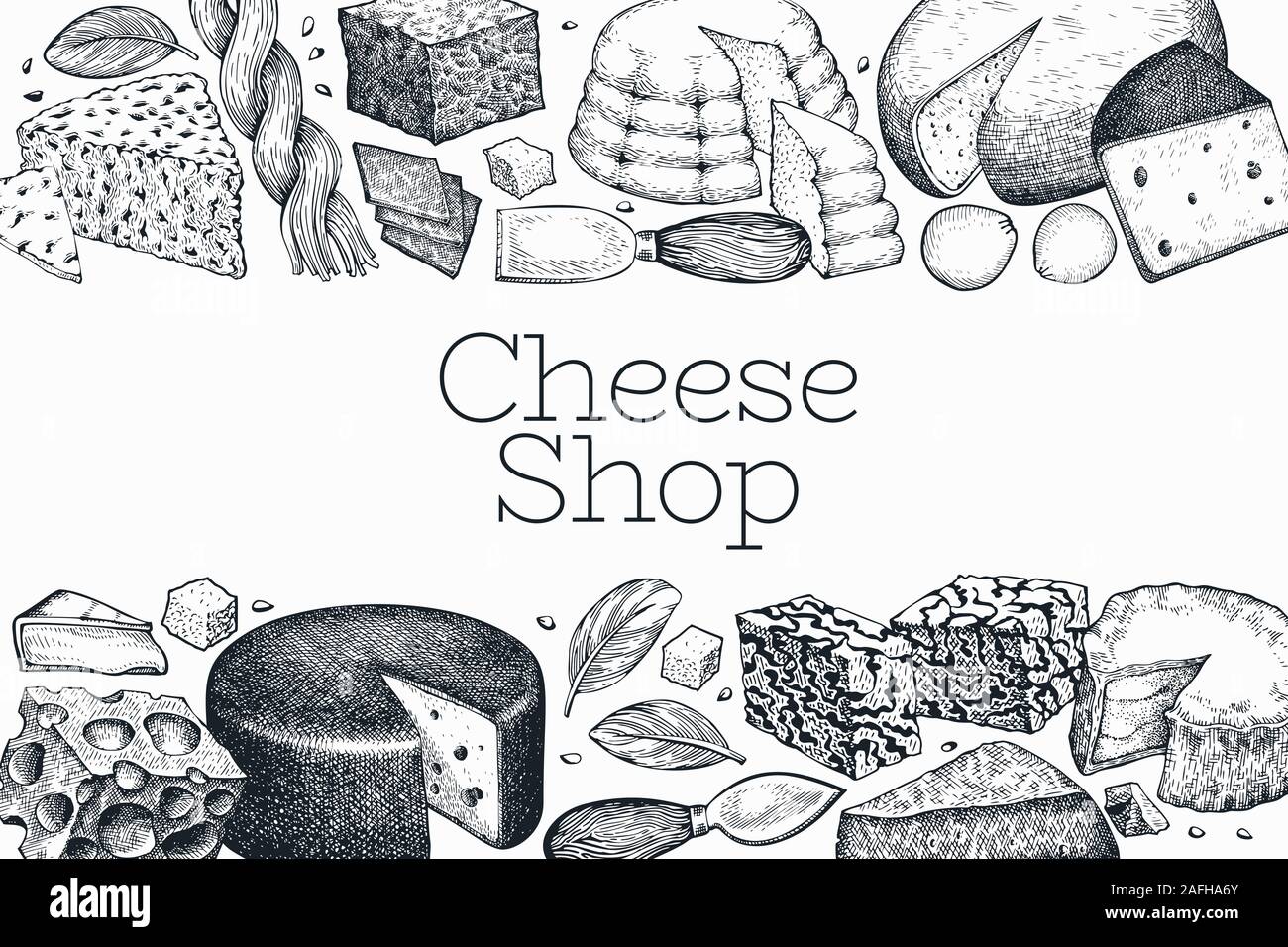 Cheese design template. Hand drawn vector dairy illustration. Engraved ...